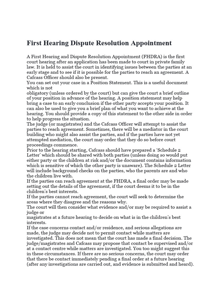First Hearing Dispute Resolution | PDF | Mediation | Judge