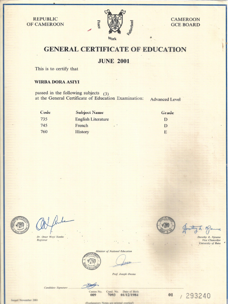 Scan Generall Certification of Education June 2001 | PDF