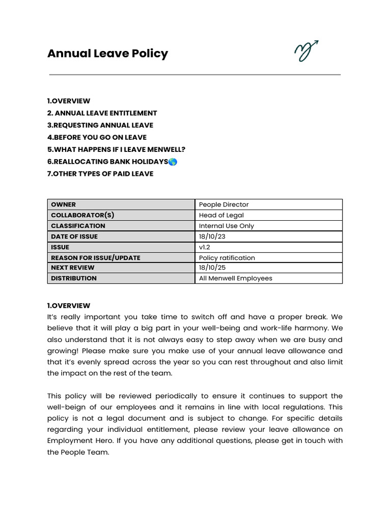 Annual Leave Policy | PDF | Annual Leave | Parental Leave