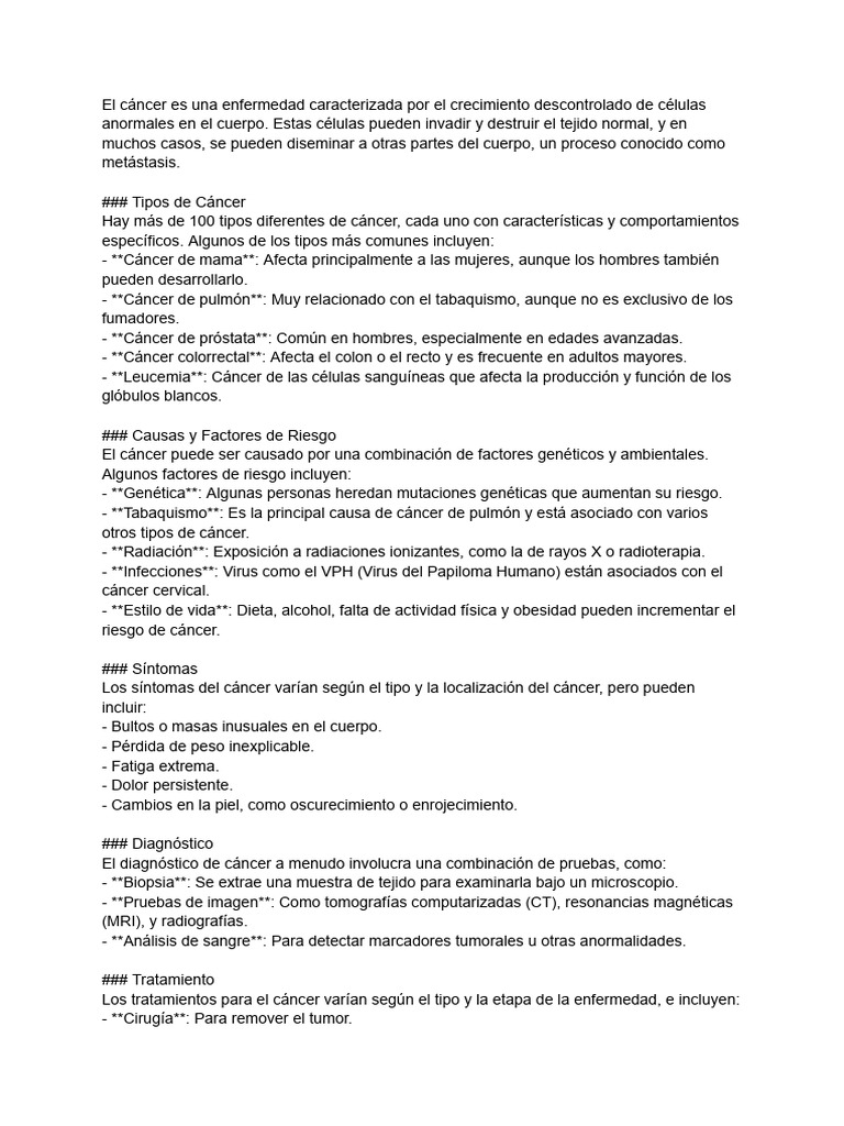El Cáncer Es Una Enfermedad Caracterizada Por El Crecimiento ...