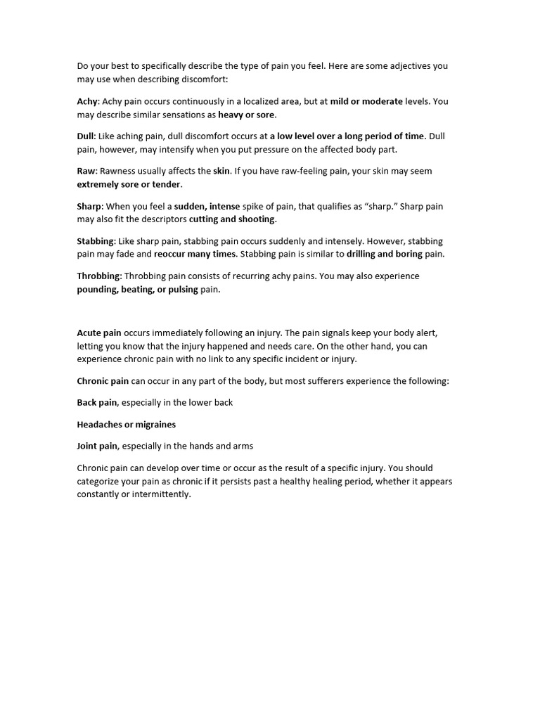 Understanding Pain: Types and Descriptions | PDF | Pain | Peripheral ...