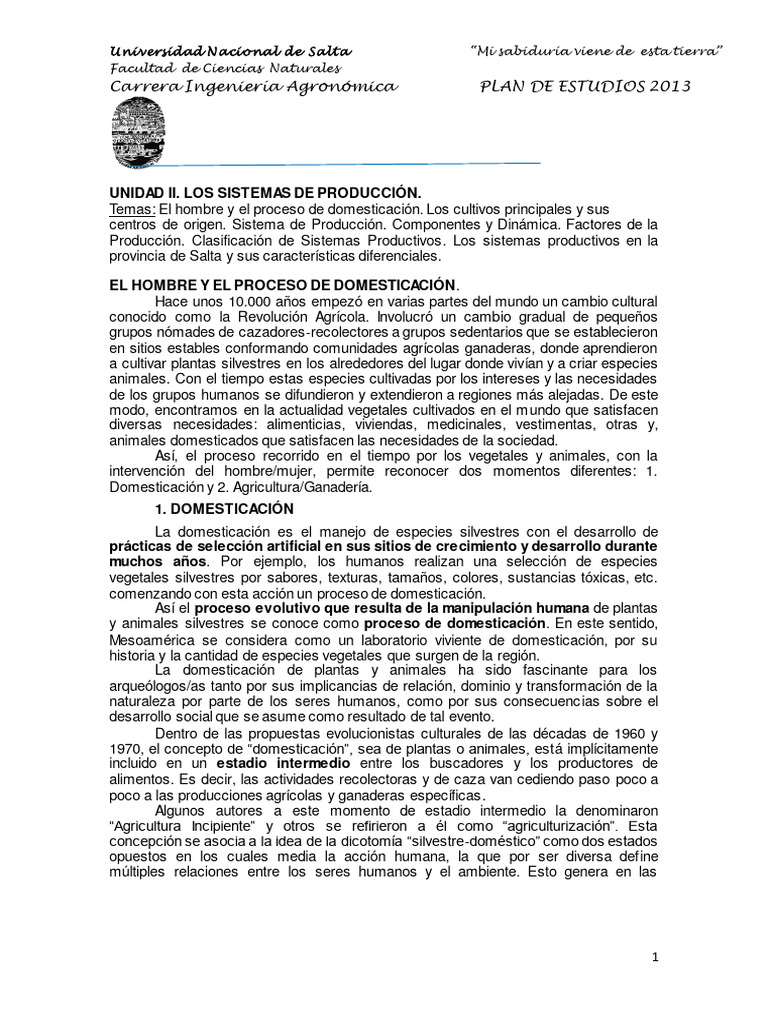 UNIDAD 2 y 3. PLAN 2013 | PDF | Domesticación | Agricultura