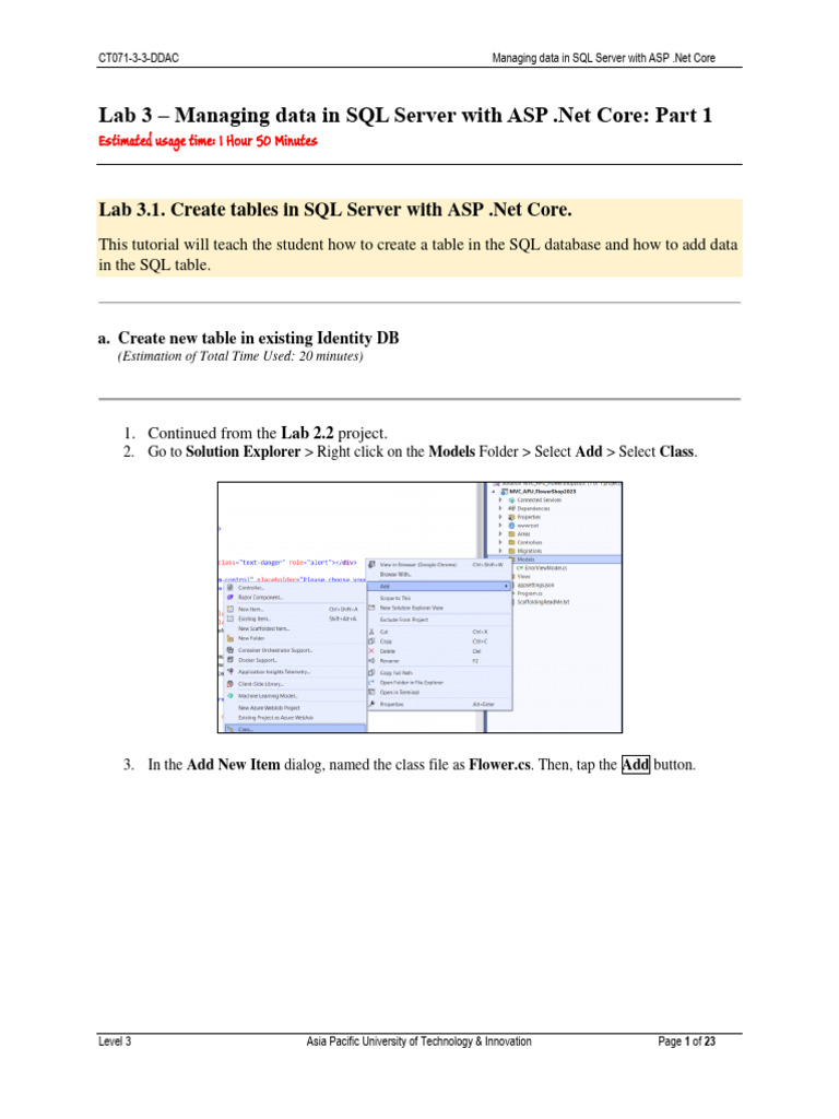 Lab 3.1 - Create A Table, Add and View Data To or From The Table ... Lab 3.1 - Create A Table, Add and View Data To or From The Table ...