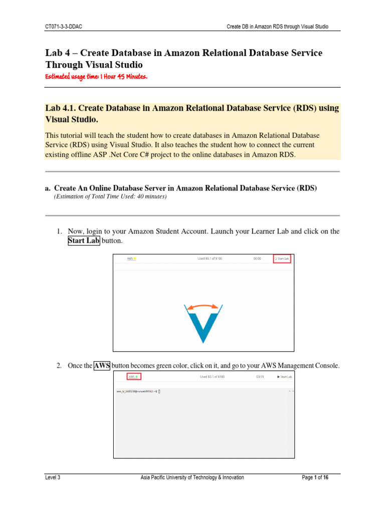 Lab 4 - Create Database in Amazon Relational Database Service | PDF | Computing | Information ...