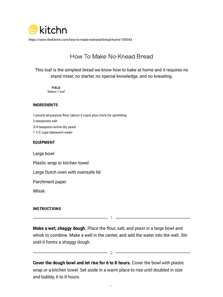 How To Make No-Knead Bread | PDF | Dough | Breads