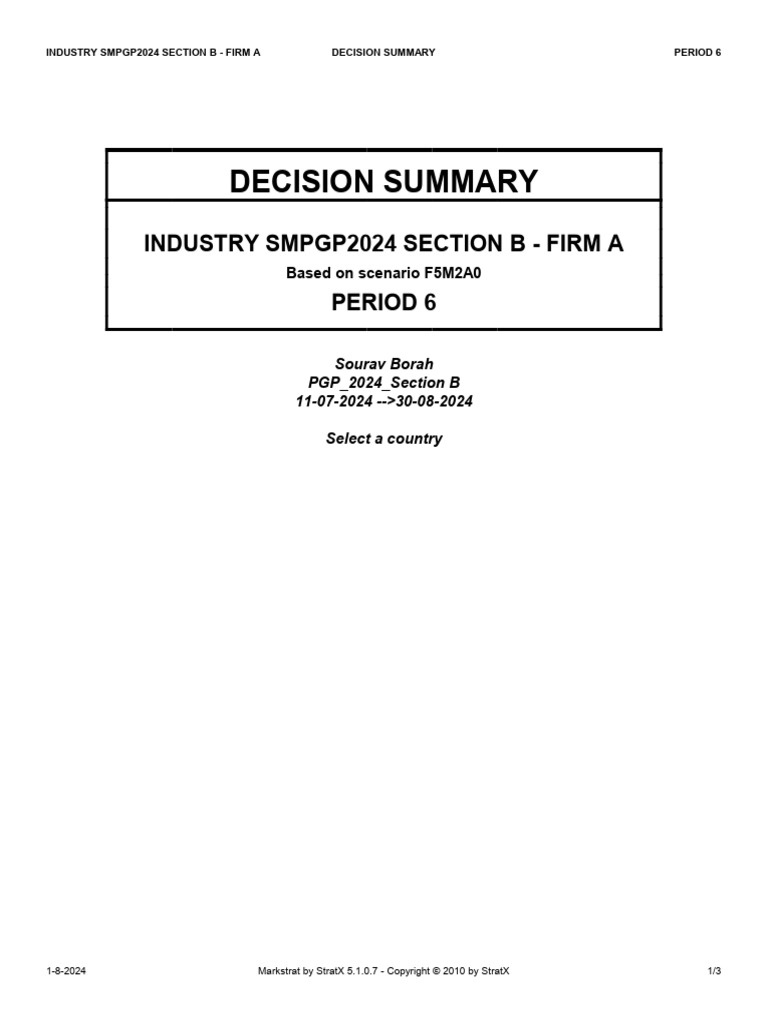 MarkStrat Round 6 Decisions Team A Section B (Redo) | PDF | Budget | Sales