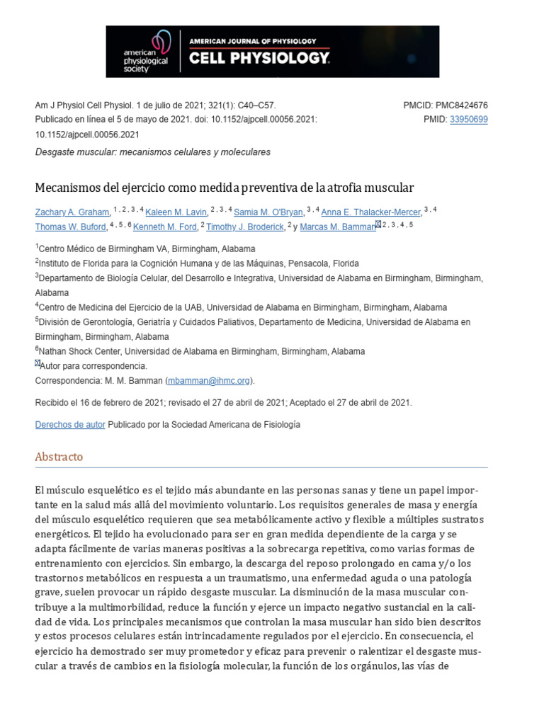 Desgaste Muscular - Mecanismos Celulares y Moleculares - Mecanismos Del ...