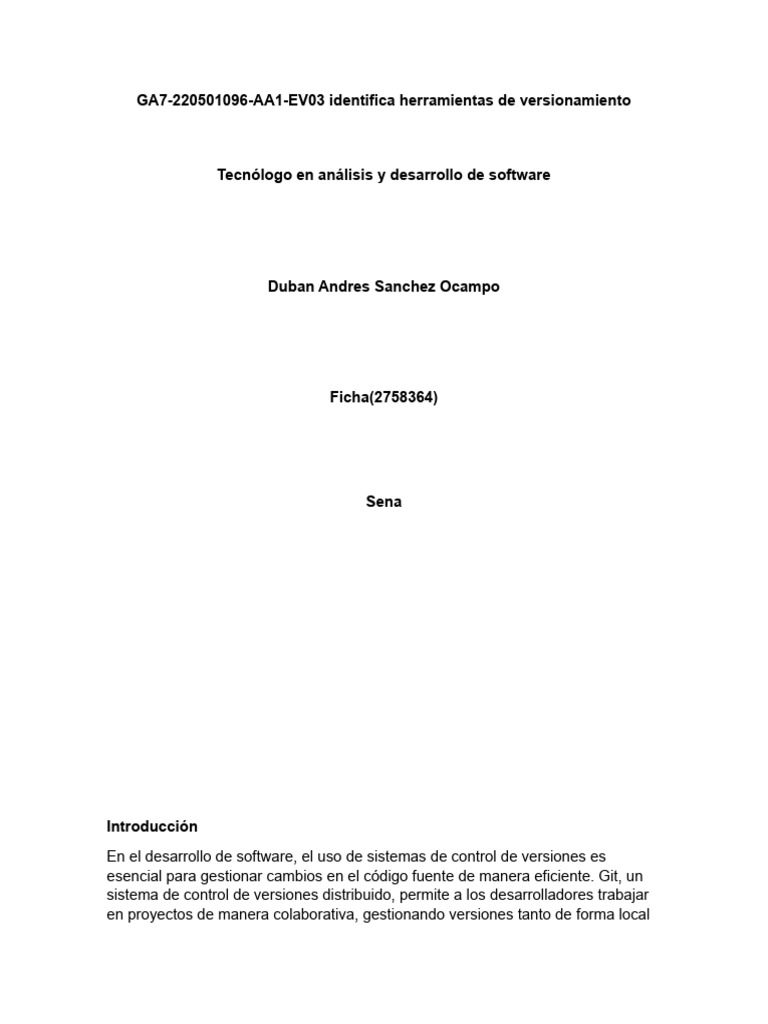 GA7-220501096-AA1-EV03 Identifica Herramientas de Versionamiento | PDF | Control de versiones ...