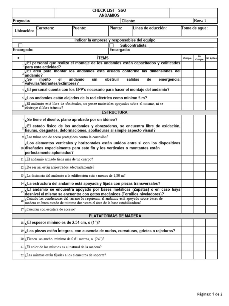 Checklist de Seguridad para Andamios | PDF | Andamio