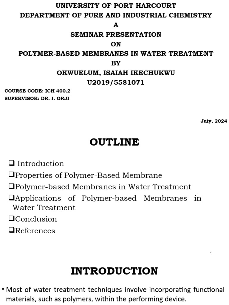 Polymer-Based Membranes in Water Treatment | PDF | Membrane | Water ...