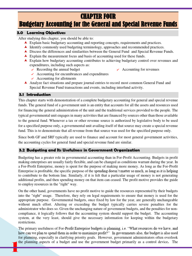 Chapter Four Budgetary Accounting For The General and Special Revenue ...