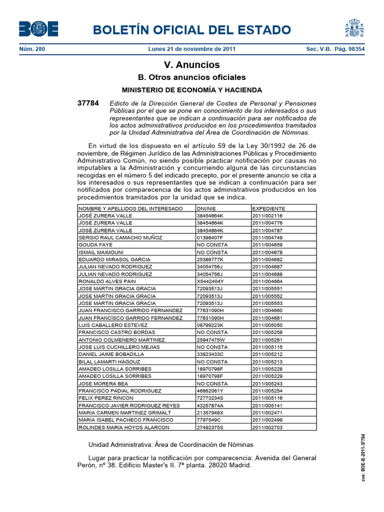 BOE-B-2011-37784 | PDF | Gobierno