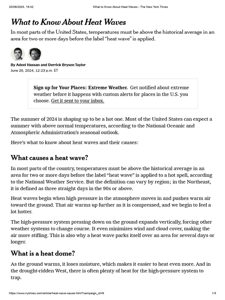 What To Know About Heat Waves - The New York Times | PDF | Heat Wave ...