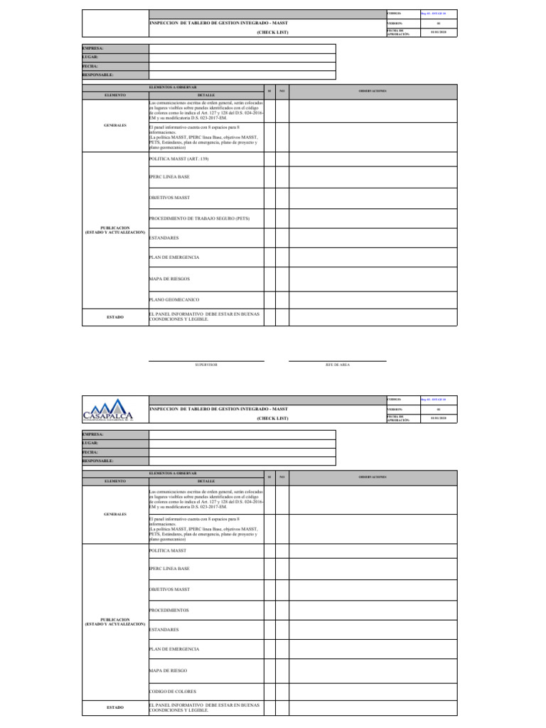 FEG A SGI 17 01 Check List Panel Informativo | PDF