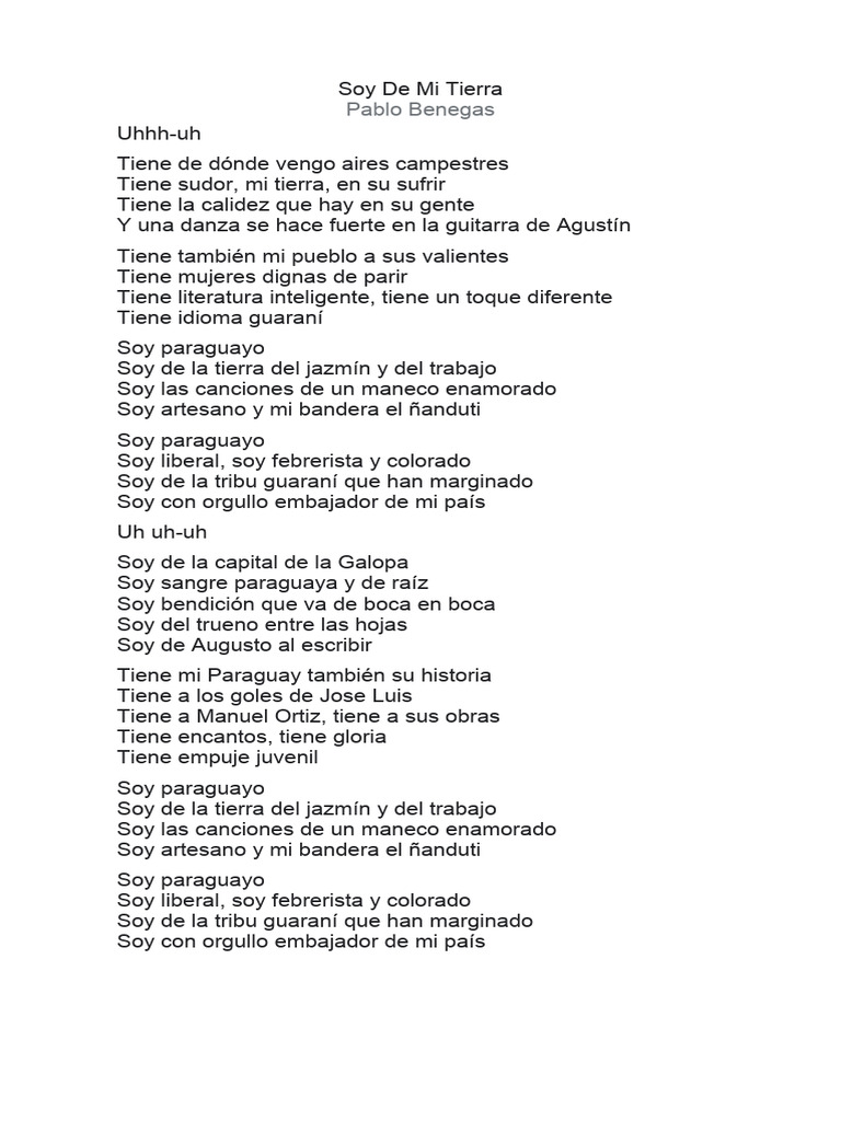 Soy Paraguayo: Himno a Mi Tierra | PDF | Estudios de idiomas extranjeros