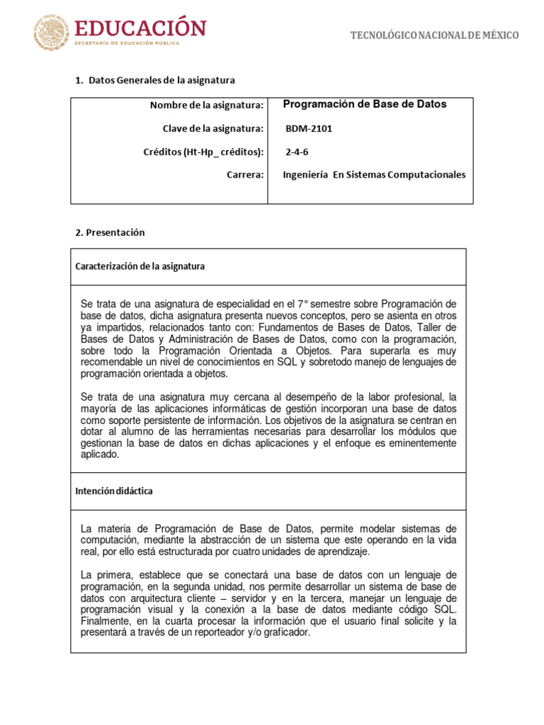 BDM-2101 Programacion de Base de Datos | PDF | Bases de datos ...