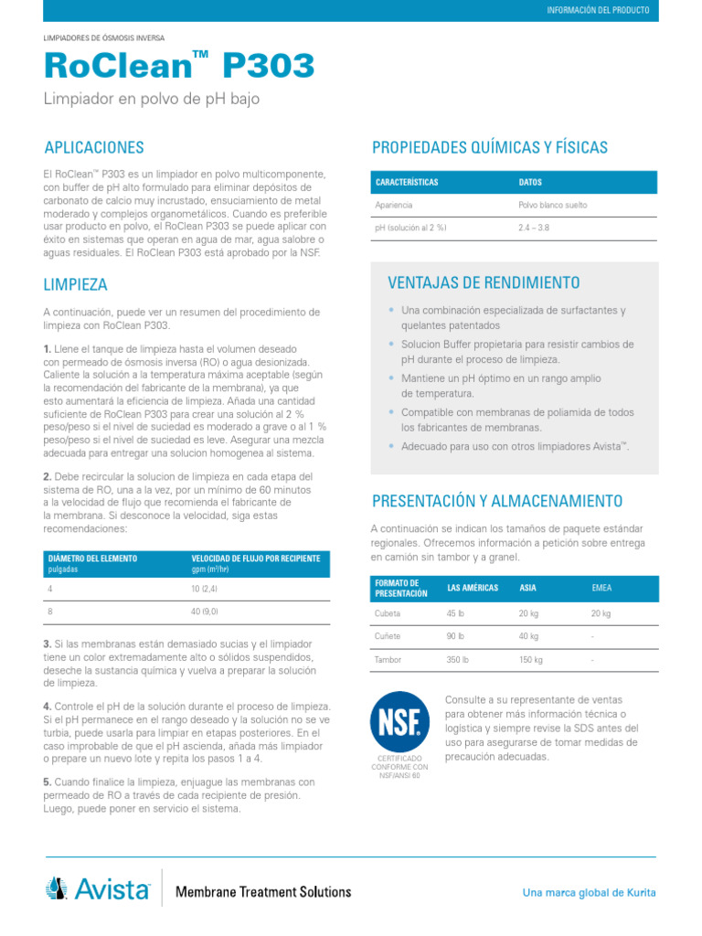 RoClean P303 | PDF | Ósmosis | Membrana