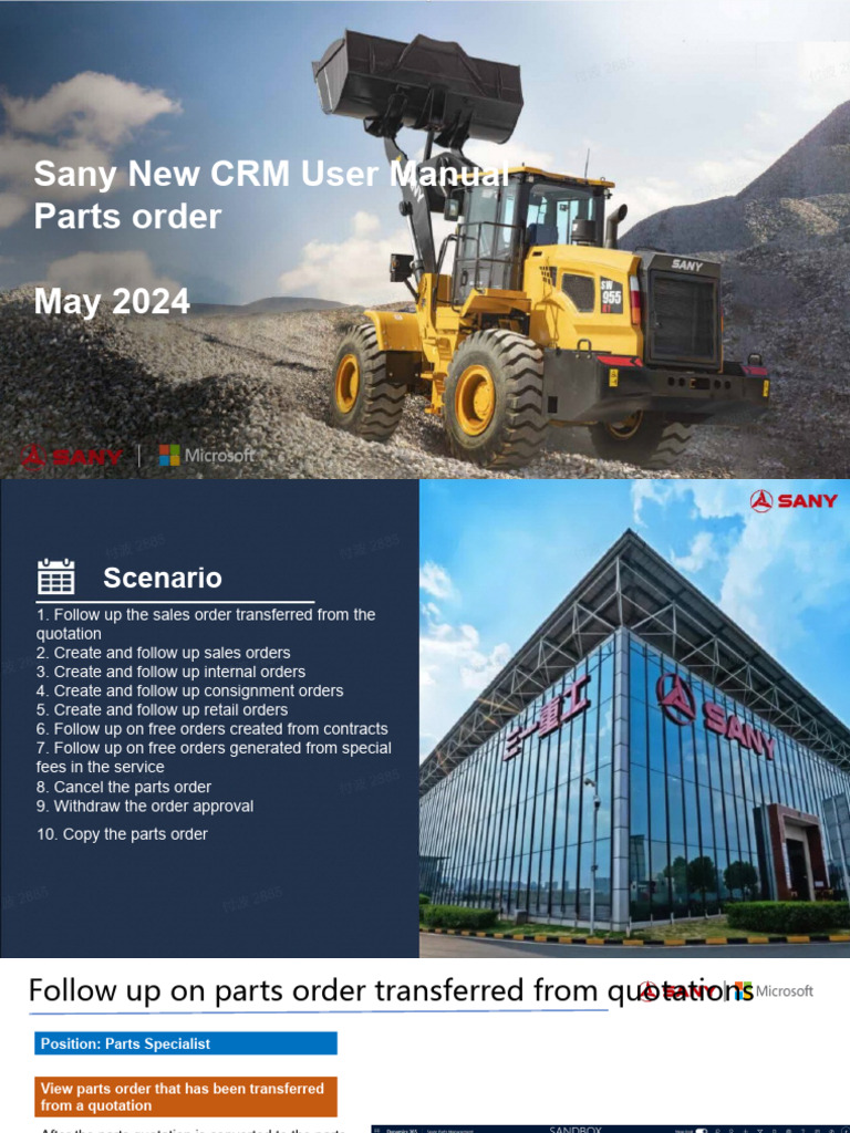 Sany CRM Parts Order User Guide | PDF | Payments | Sales