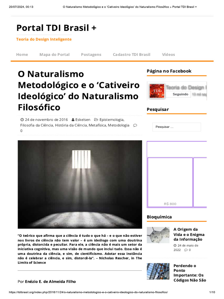 O Naturalismo Metodológico e o Cativeiro Ideológico' Do Naturalismo ...