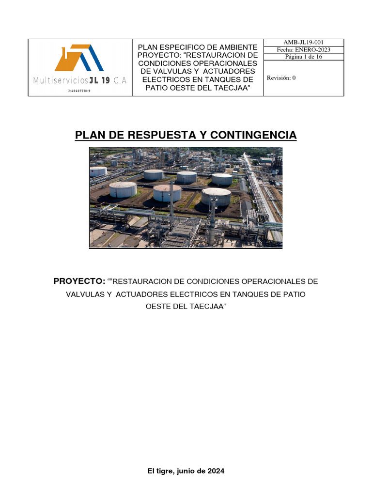 Plan de Contingencia para Derrames TAECJAA | PDF | Contaminación ...