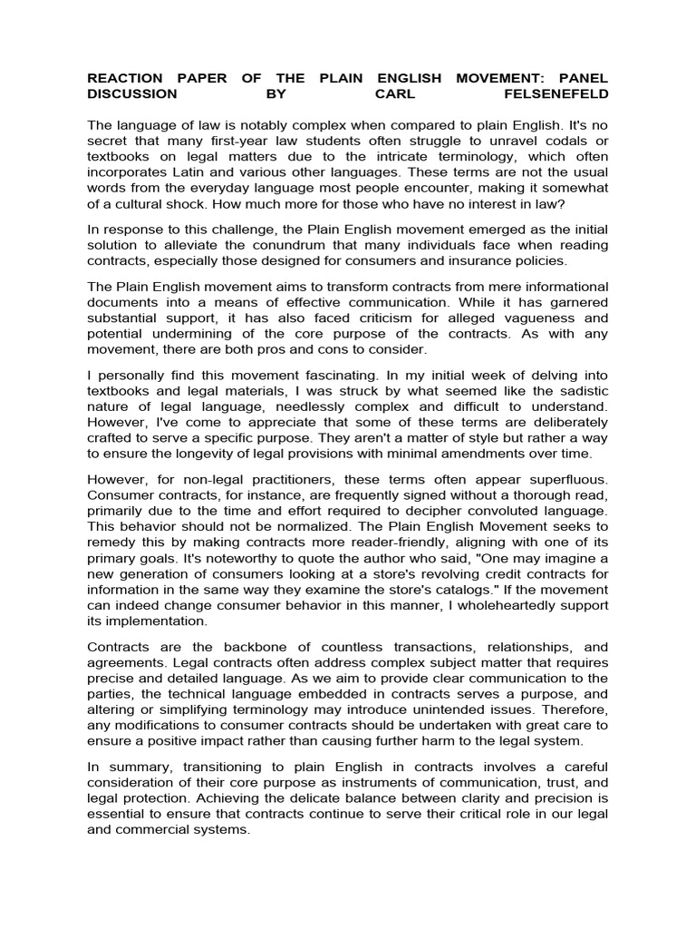 Plain English Writing Reflection | PDF | Communication