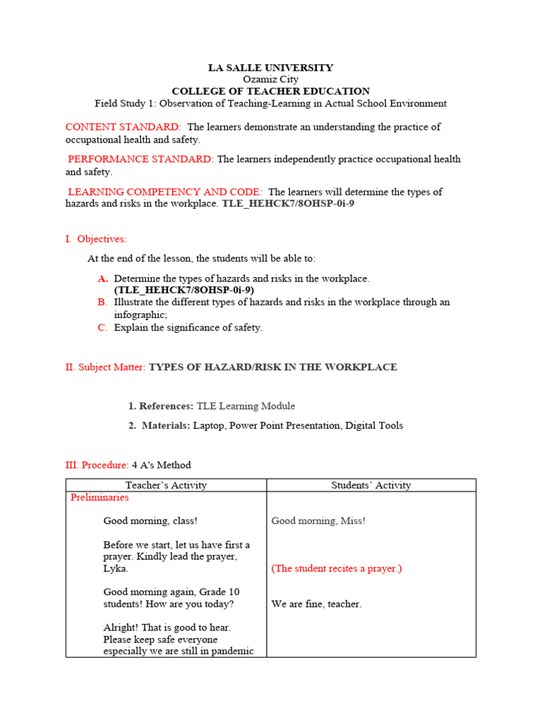 Supang Detailedlessonplanfs1cookery | PDF | Hazards | Risk