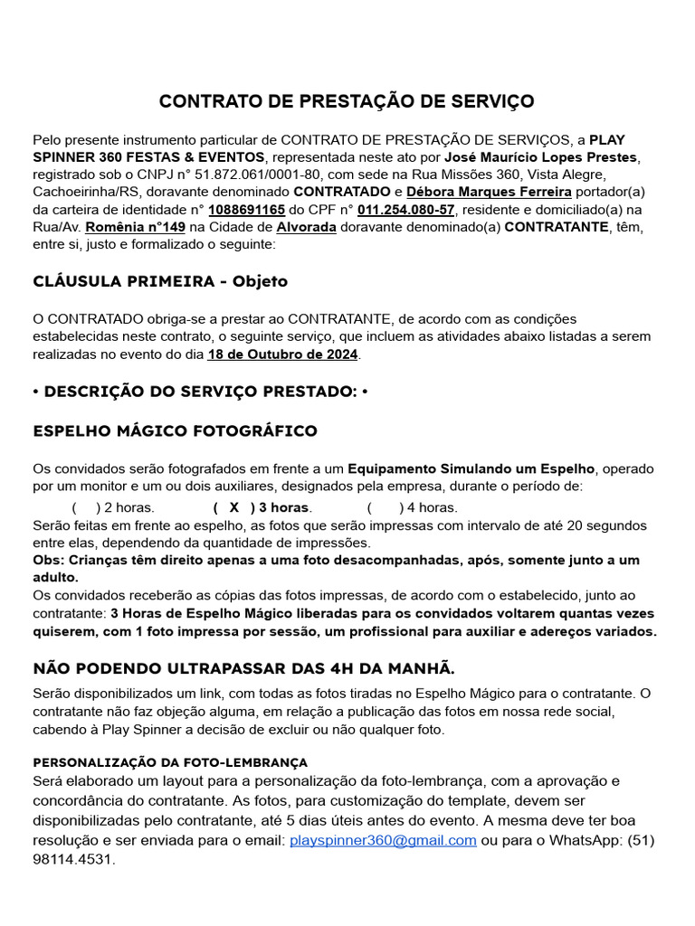 Contrato de Espelho Mágico para Evento | PDF | Negócios | Computadores