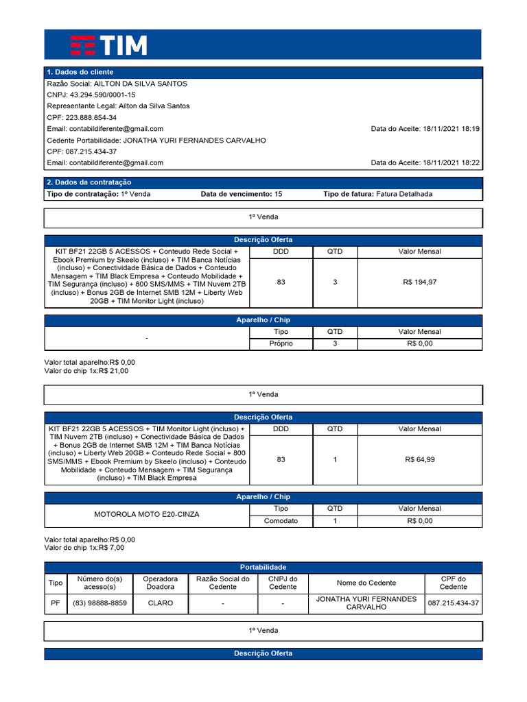 Contrato Tim | PDF | Celulares | Rede de computadores