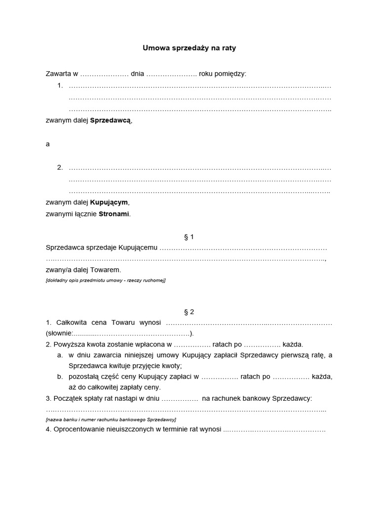 Umowa Sprzedaży Na Raty | PDF