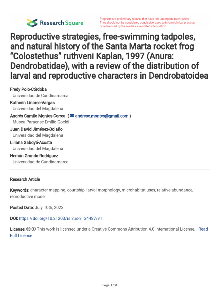 Reproductive Strategies Free-Swimming Tadpoles and | PDF | Spawn (Biology) | Frog