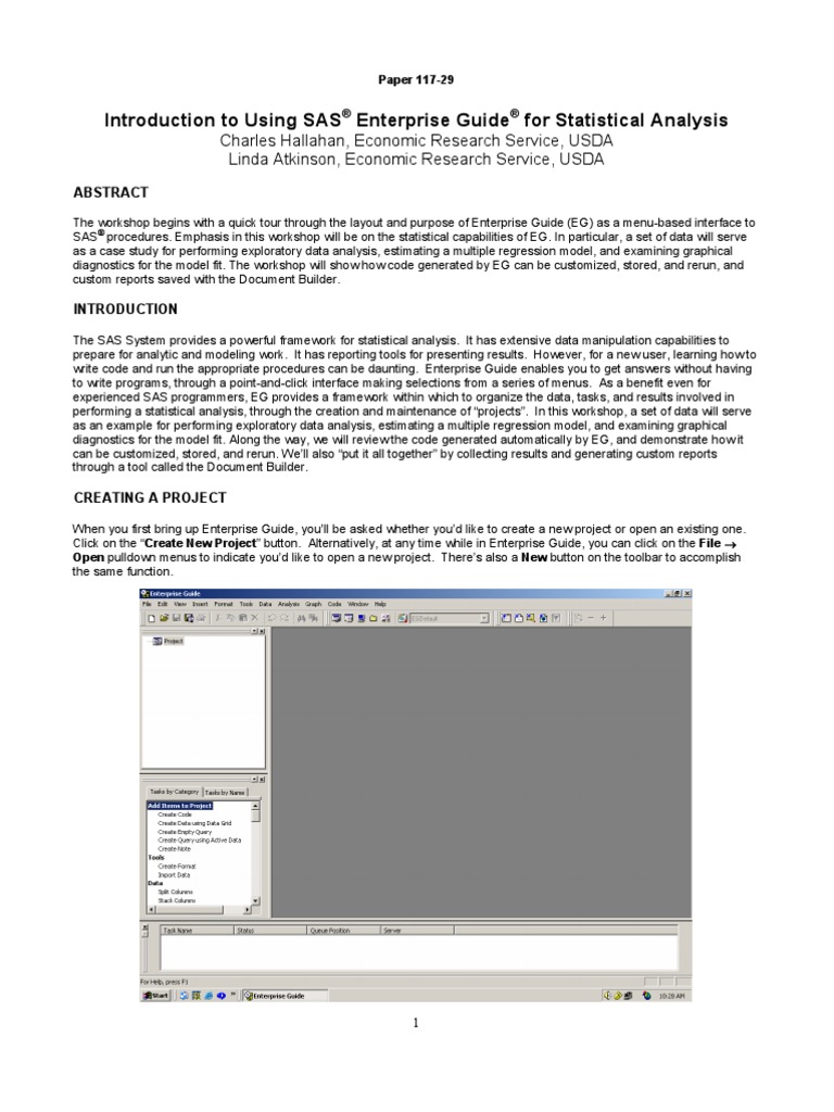 Introduction To Using SAS Enterprise Guide For Statistical Analysis ...