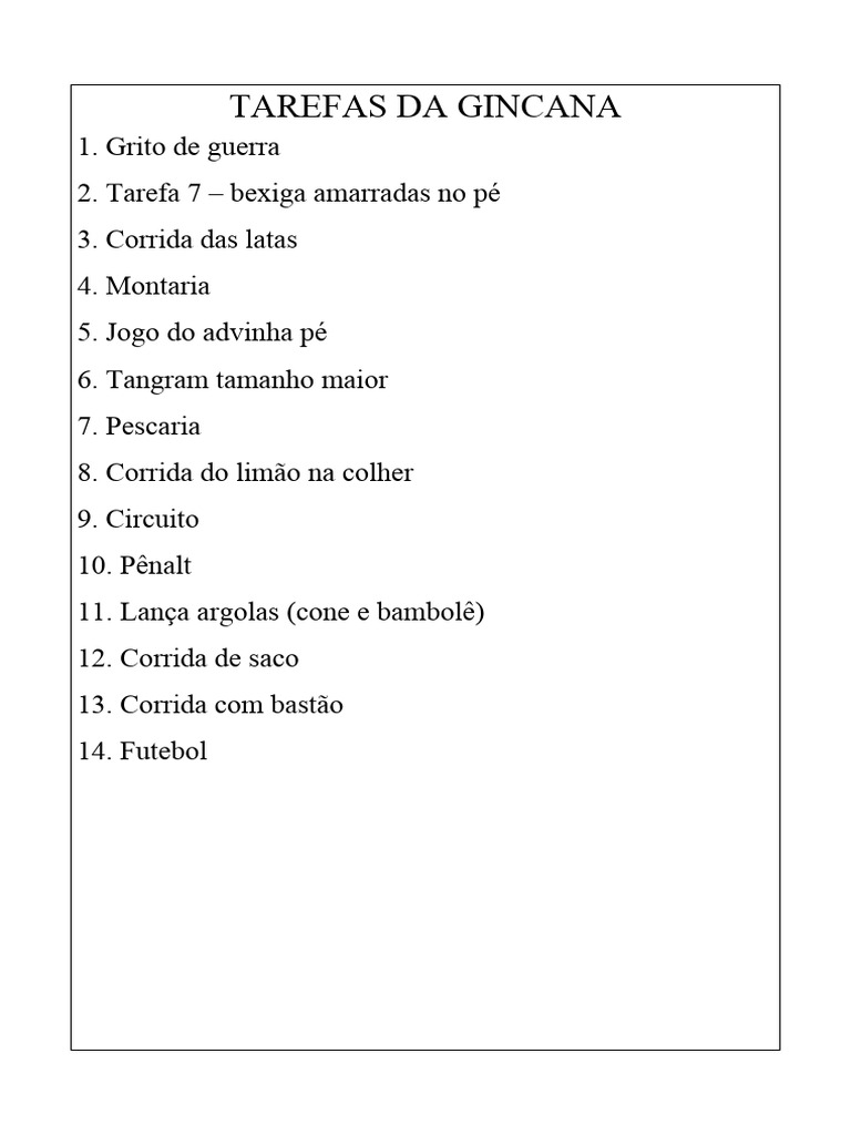 Tarefas Da Gincana | PDF