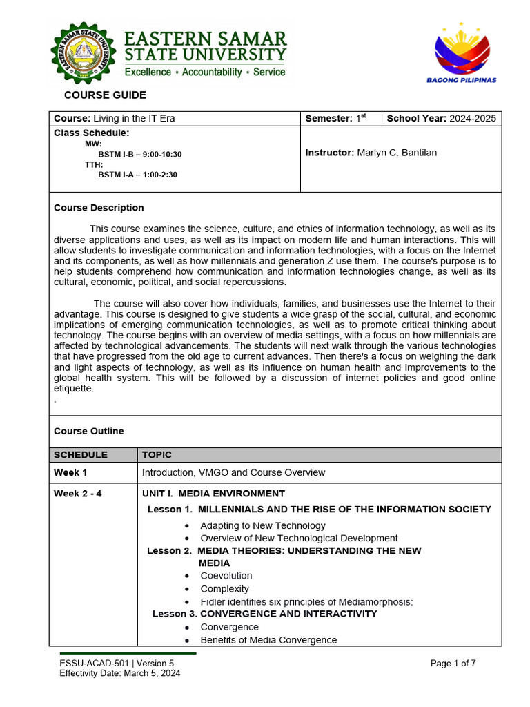 It Era Course Guide 2024 2025 BSTM | PDF | Technological Convergence | Internet