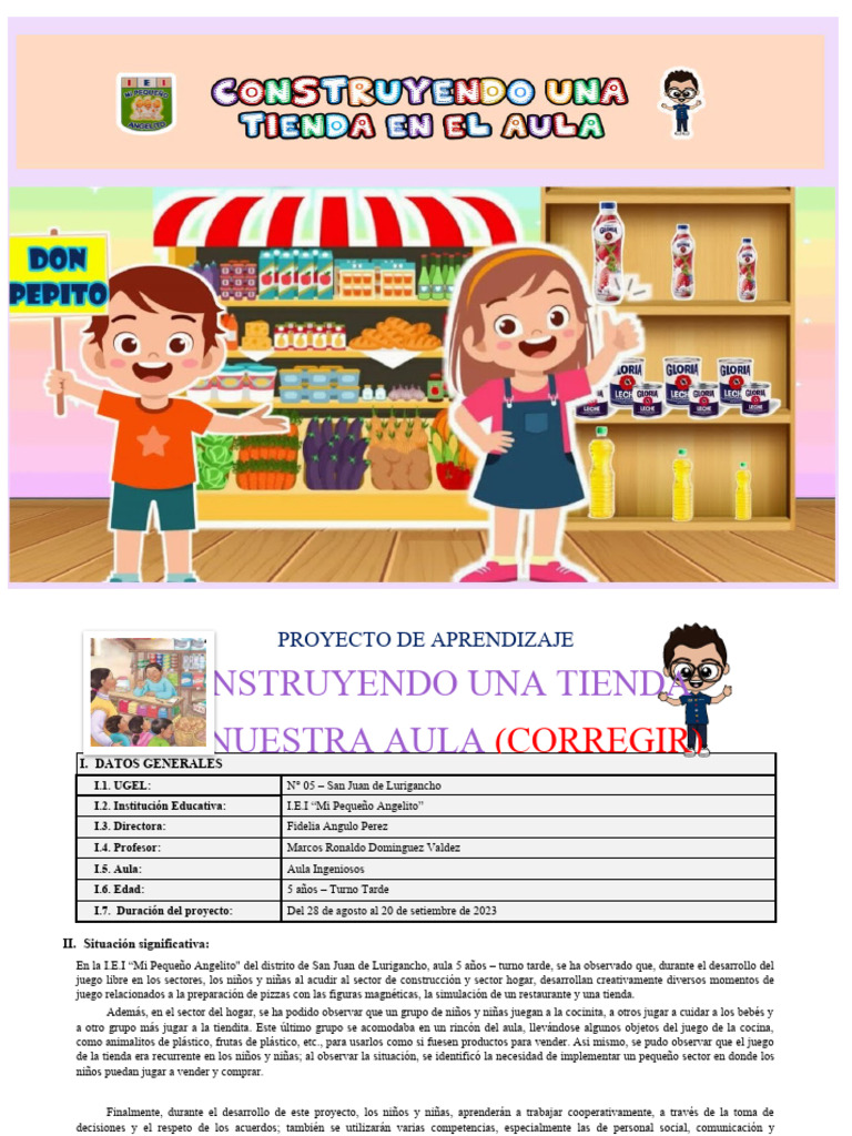 Proyecto de Aprendizaje - Mes de Agosto - Una Tienda en Nuestra Aula | PDF | Aprendizaje ...