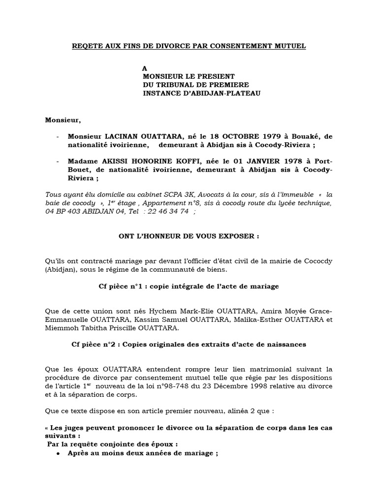 Requete Aux Fins de Divorce | PDF | Mariage | Divorce