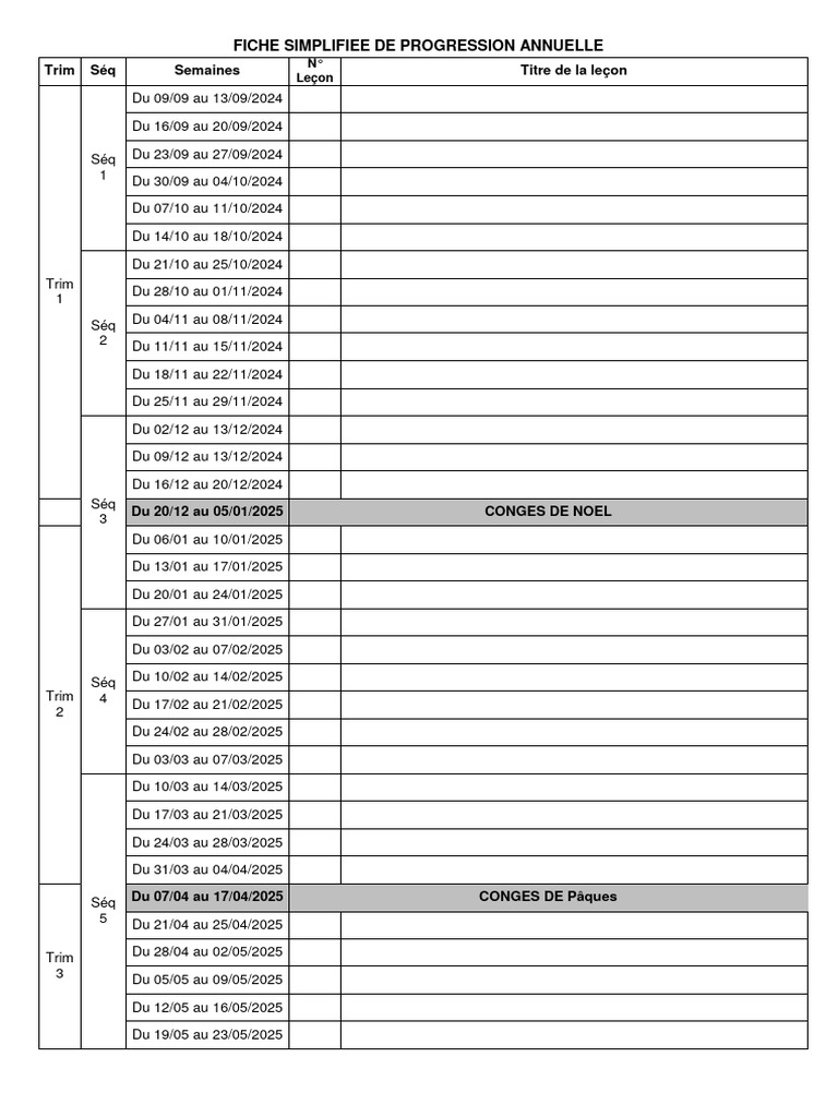 Fiche Simplifiee de Progression Annuelle 2025 | PDF | Maison et jardin