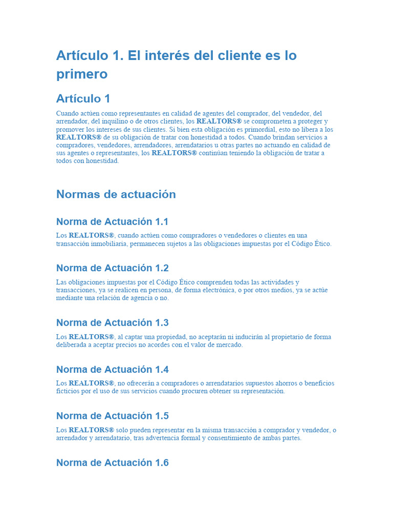 Artículo 1. El Interés Del Cliente Es Lo Primero | PDF | Oferta ...