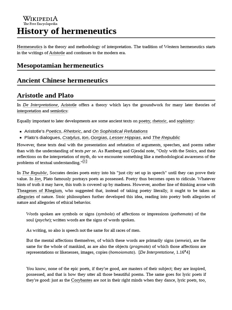 History of Hermeneutics | PDF | Hermeneutics | Aristotle