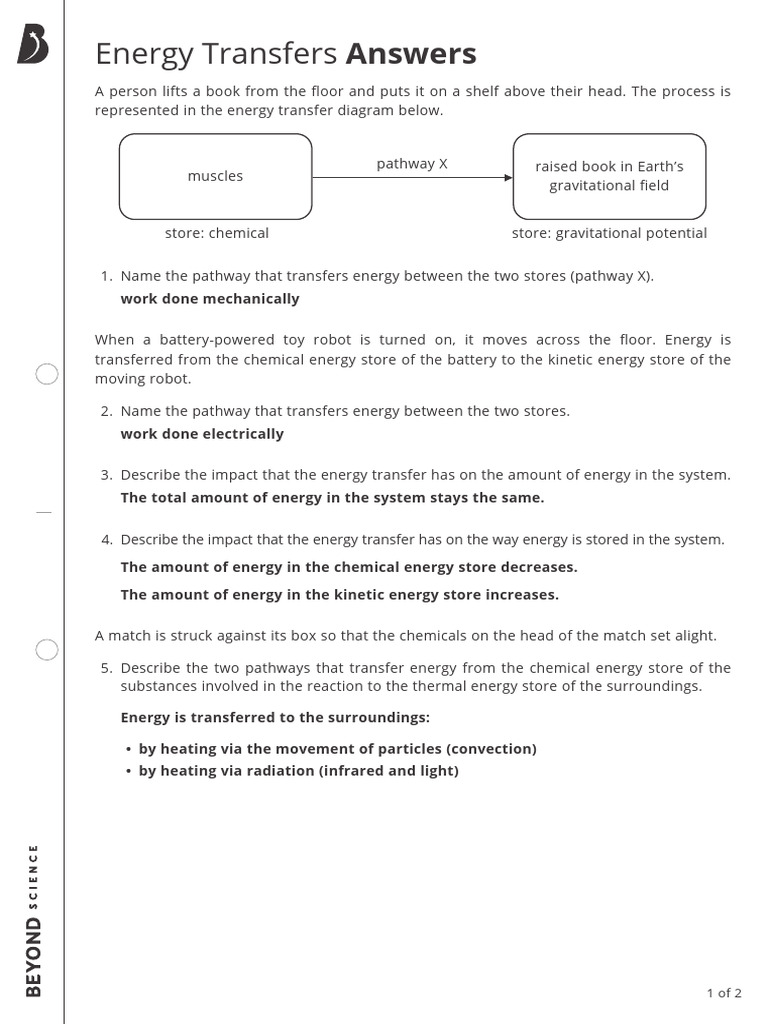 Energy Transfers Worksheet Answers | PDF