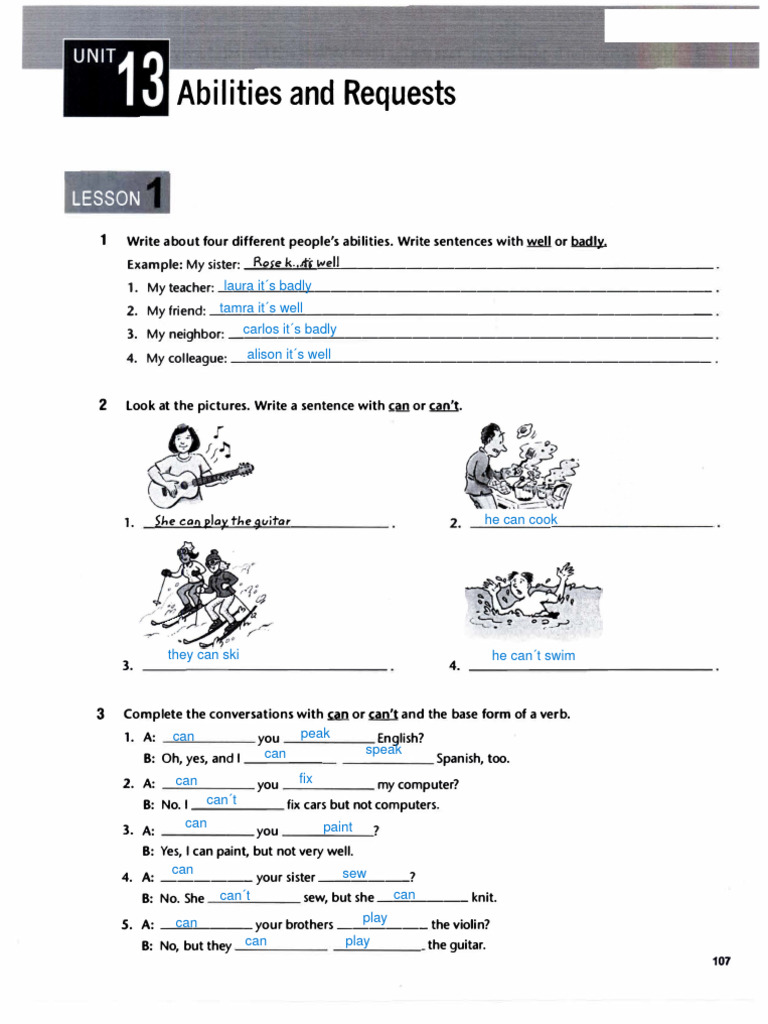 Workbook Unit 13 Abilities and Requests | PDF