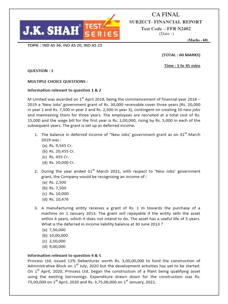 FFR n2402 - Financial Report - Question Paper | PDF | Book Value | Goodwill (Accounting)