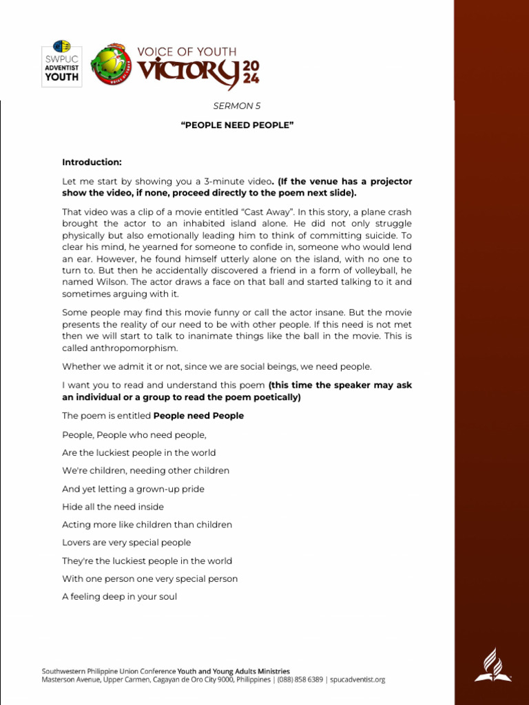 Day 5 - People Need People | PDF | Logos (Christianity) | Jesus