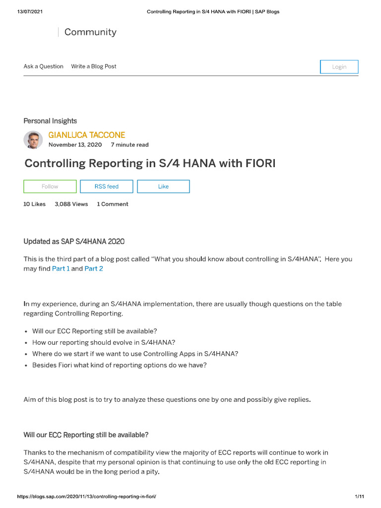 Controlling Reporting in S4 HANA with FIORI | PDF