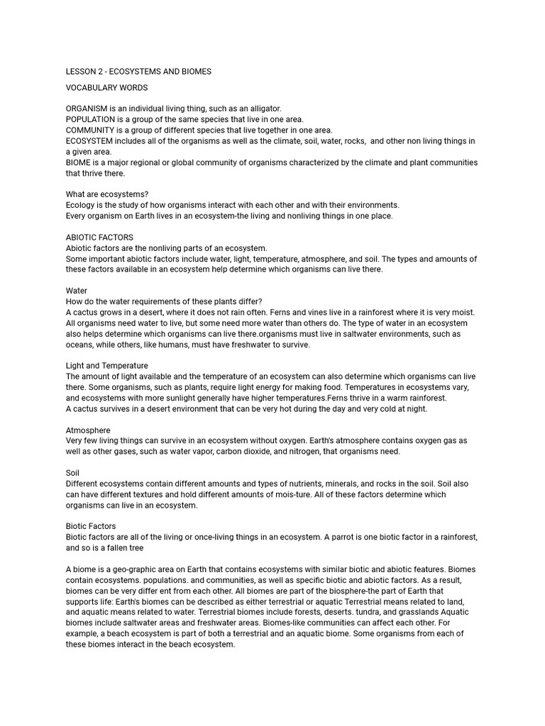 LESSON 2 - ECOSYSTEMS AND BIOMES | PDF | Ecosystem | Natural Environment