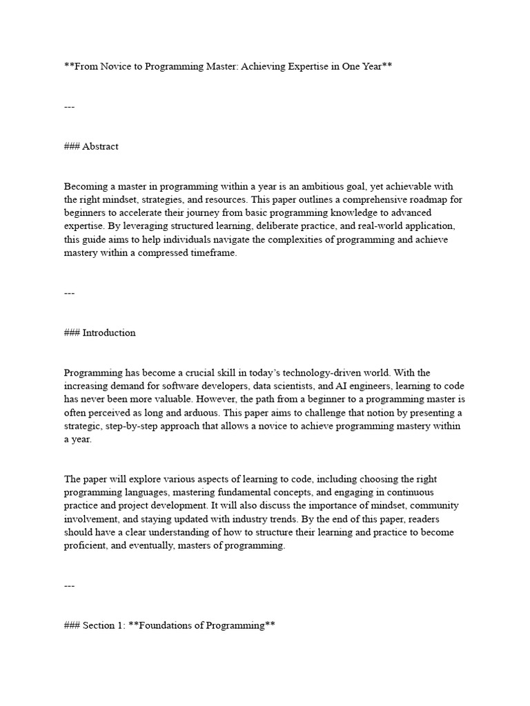 From Novice To Programming Master Achieving Expertise in One Year | PDF ...