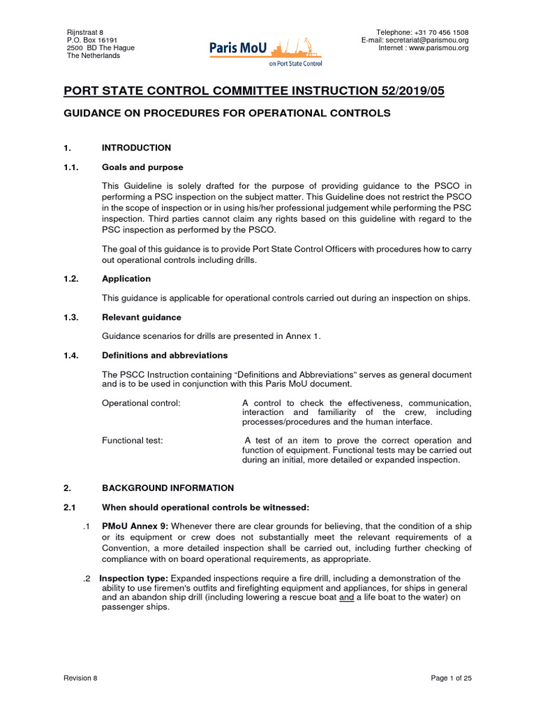 Port State Control Operational Guidelines | PDF | Ships | Water Transport