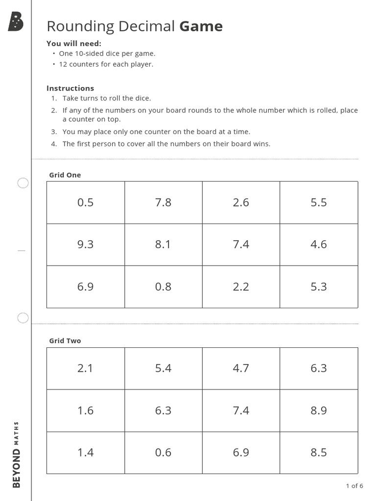 Rounding Decimal Game - Activity Sheet | PDF | Gaming