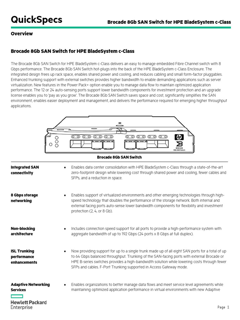 Brocade 8Gb SAN Switch For HPE BladeSystem C-Class-C04201477 | PDF | Computer Network | Network ...