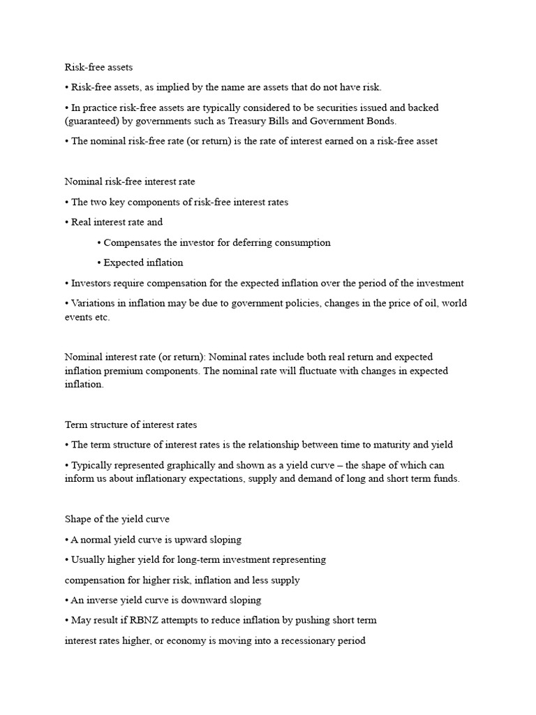 Summary Week5 Risk | PDF | Yield Curve | Interest Rates