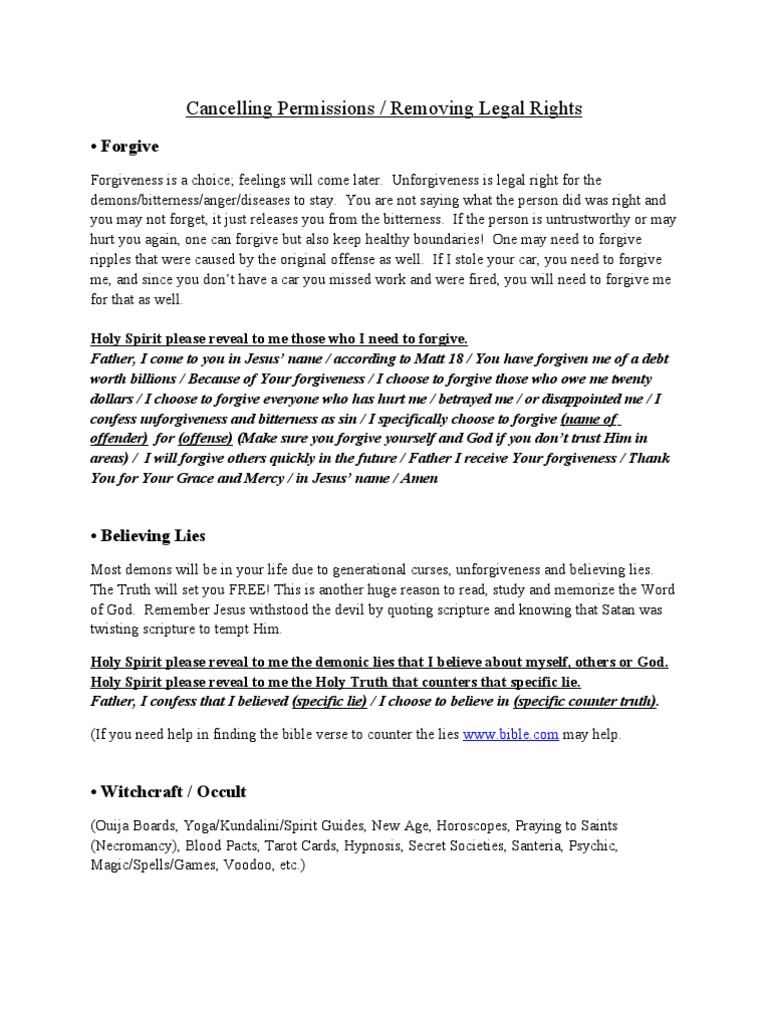 Cancelling Permissions / Removing Legal Rights | PDF | Forgiveness | Demons
